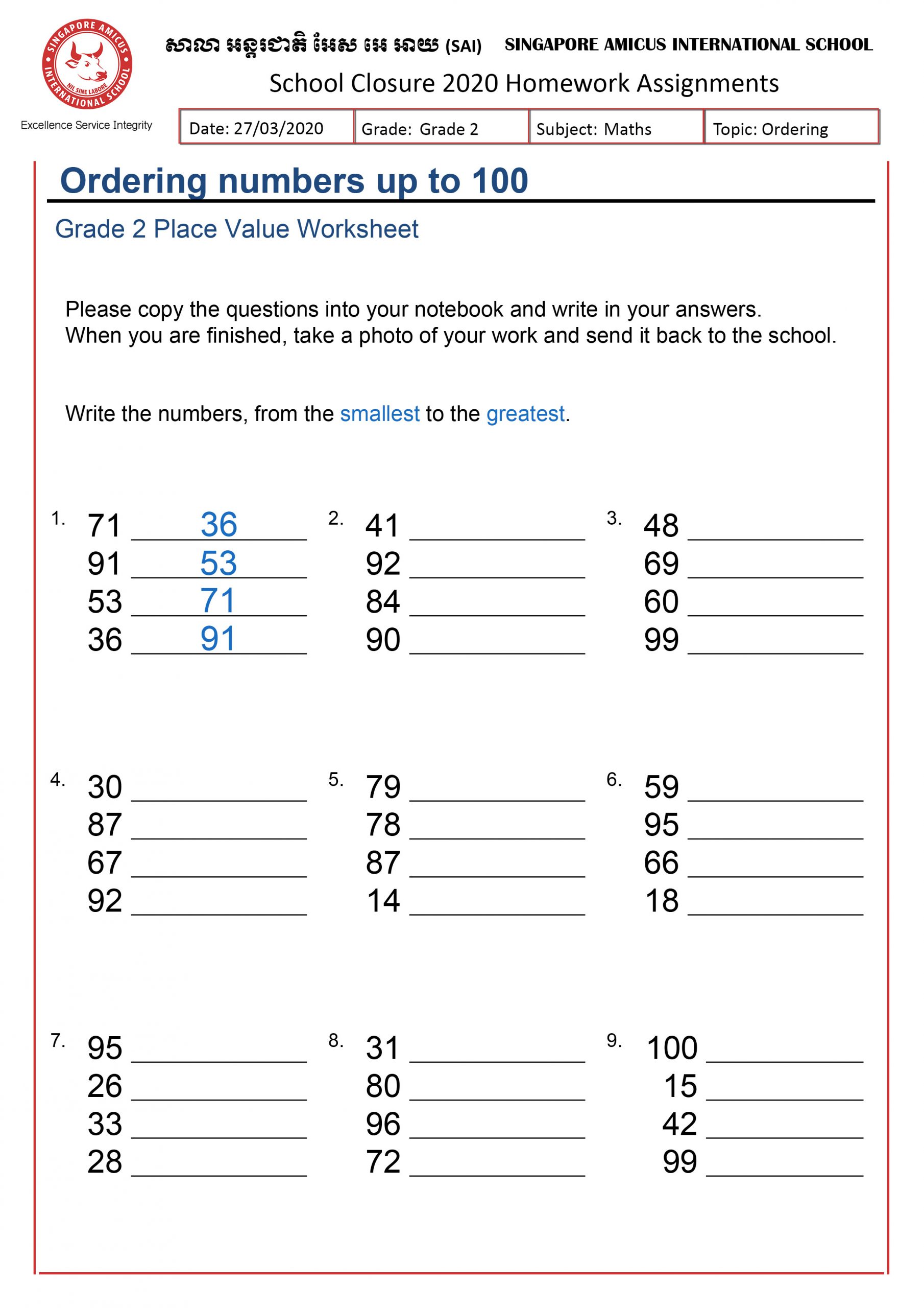 Grade 2 – English and Maths – Singapore Amicus International School