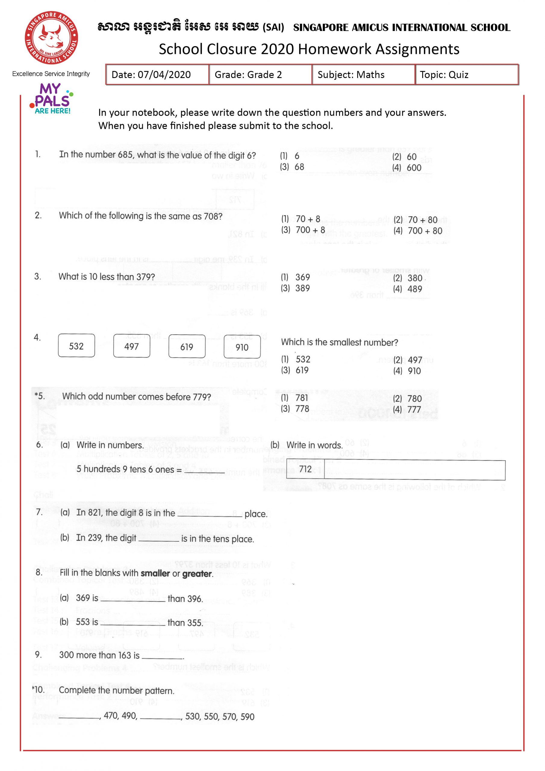 Grade 2 – English and Maths – Singapore Amicus International School